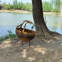 China Outdoor Sphere Corten Steel Fire Pit 80cm Stoves Packed In Wooden Box for sale