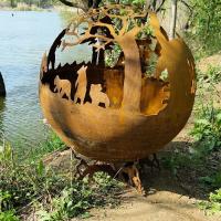 China Manual Ignition Round Corten Steel Fire Pit 3mm Thickness 60cm for sale
