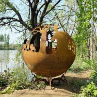 China Corten Steel Sphere Outdoor Fire Pit Rustic Red Wood Burning Fire Pit Table for sale