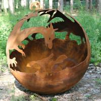 China Corten Steel Sphere Outdoor Fire Pit Rustic Red Wood Burning Fire Pit Table for sale