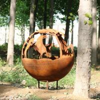 China Outdoor Stylish Patio Small Wood Burning Fire Sphere Weathering Steel 1000mm Diameter for sale