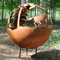 China Outdoor Stylish Patio Small Wood Burning Fire Sphere Weathering Steel 1000mm Diameter for sale