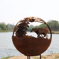 China Diameter 800mm Corten Fire Pit Outdoor Thickness 6mm Wood Burning Fire Sphere for sale