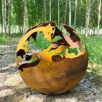 China Diameter 800mm Corten Fire Pit Outdoor Thickness 6mm Wood Burning Fire Sphere for sale