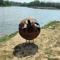 China Diameter 800mm Corten Fire Pit Outdoor Thickness 6mm Wood Burning Fire Sphere for sale