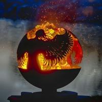 China Outdoor Wood Fule Type corten Steel Fire Pits With SPHERE Design for sale