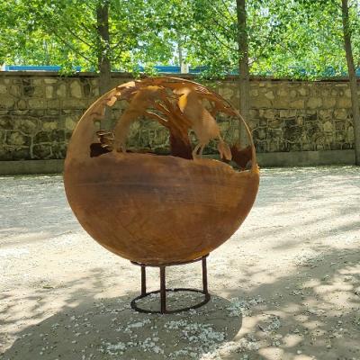 China Outdoor Wood Fule Type corten Steel Fire Pits With SPHERE Design for sale
