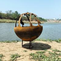 China Outdoor Wood Fule Type corten Steel Fire Pits With SPHERE Design for sale
