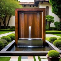 China Rusty Corten Steel Water Feature For Garden Decoration for sale
