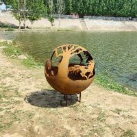 China Portable Campfire Corten Steel Gas Fire Pit 800mm Diameter Rustic Red Wood / Gas Fuel Type for sale