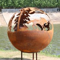 China Outdoor Fire Ball Corten Steel Sphere Round Fire Pit With Manual Ignition for sale