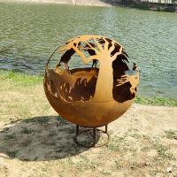China Outdoor Fire Ball Corten Steel Sphere Round Fire Pit With Manual Ignition for sale