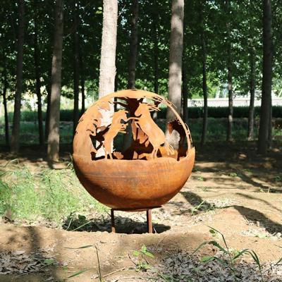 China Outdoor Corten Steel Diameter 600mm Outdoor Corten Steel Rust Fire Pit With Manual Ignition for sale