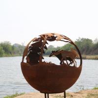 China Hand Crafted 800mm Corten Steel Propane Fire Pit Outdoor Metal Garden Sphere for sale