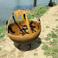 China 60cm Hnjbl Wood Burning Round Corten Fire Pit Sphere Rustic Red Or Customized for sale