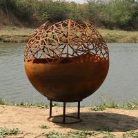 China 60cm Hnjbl Wood Burning Round Corten Fire Pit Sphere Rustic Red Or Customized for sale