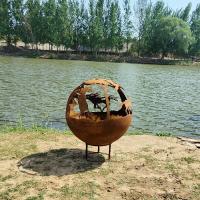China Rustic Red 100cm Weathered Steel Fire Pit Wood Burning Heavy Duty for sale