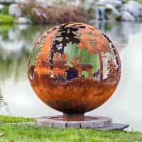 China Diameter 1000mm Round Corten Steel Fire Pit Large Ball For Garden Center Piece for sale