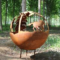 China Diameter 1000mm Round Corten Steel Fire Pit Large Ball For Garden Center Piece for sale