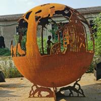 China Rustic Red Wood Burning Corten Steel Round Fire Pit Bowl 600mm for sale
