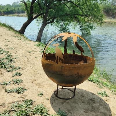 China Rustic Red Wood Burning Corten Steel Round Fire Pit Bowl 600mm for sale