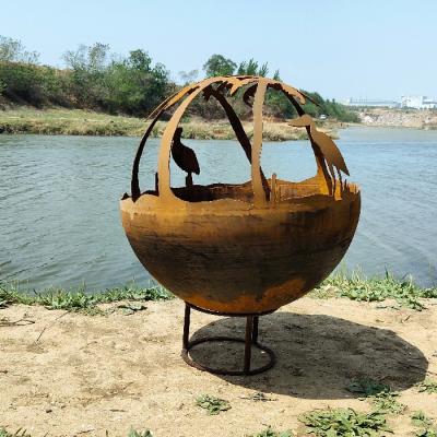 China 3mm Thickness Corten Steel Wood Burning Fire Pit In Backyard for sale