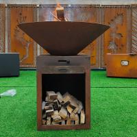 China Rustic Elegance Wood Corten Steel Outdoor Grill For Outdoor Space for sale