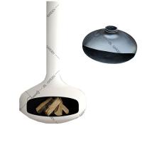 China Black White Wall Hanging Fireplace Suspended Wood Burner Round Shape Carbon Iron for sale