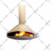 China Black White Wall Hanging Fireplace Suspended Wood Burner Round Shape Carbon Iron for sale
