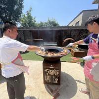 China 800mm 1000mm 1200mm Diameter Rusty Corten Steel Outdoor Grills With Removable Ash Catcher for sale