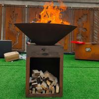 China 800mm 1000mm 1200mm Diameter Rusty Corten Steel Outdoor Grills With Removable Ash Catcher for sale