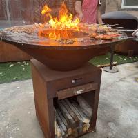 China Customizable BBQ Grill With Removable Ash Catcher Wood/Charcoal Fuel Rust Proof Corten Steel Body for sale