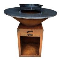 China Easy To Clean Corten Rustic Corten Steel Bbq Grill With Removable Ash Catcher for sale