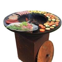 China Easy To Clean Corten Rustic Corten Steel Bbq Grill With Removable Ash Catcher for sale