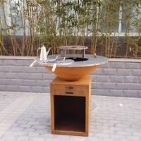 China Corten Steel Wood Charcoal BBQ Grill With Removable Ash Catcher for sale