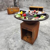 China Rusted Steel BBQ Grill With Removable Ash Catcher For Wood / Charcoal Fuel for sale