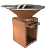 China Rusted Corten Steel BBQ Grill With Removable Ash Catcher Easy To Clean Customizable Cooking Plate for sale