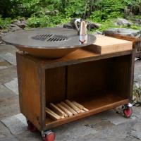 China Wood/Charcoal Fuel Steel BBQ Grill with Square Design and Wood Storage for sale