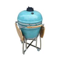 China Outdoor Caming Charcoal Bbq Ceramic Grill 23.5 Inch Water Ripple Azure Blue for sale