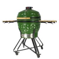 China 24 Inch Portable Multifunctional European And American Green Ceramic Barbecue Grill With Grill Grid for sale
