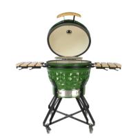 China 24 Inch Portable Multifunctional European And American Green Ceramic Barbecue Grill With Grill Grid for sale