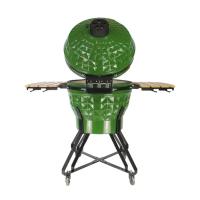 China 24 Inch Portable Multifunctional European And American Green Ceramic Barbecue Grill With Grill Grid for sale