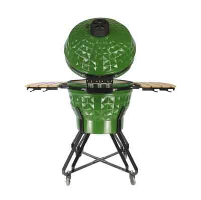 China 24 Inch Portable Multifunctional European And American Green Ceramic Barbecue Grill With Grill Grid for sale