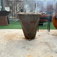 China Outdoor Corten Steel BBQ Grill With Wood Storage And Natural Rusty Surface for sale