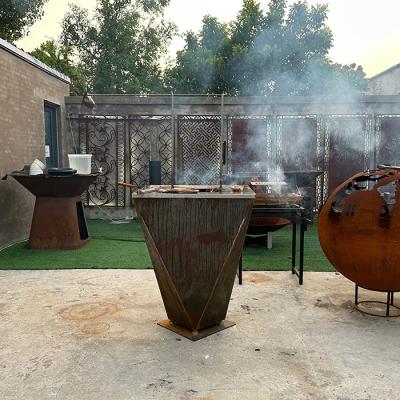 China Multi Size Square Wood / charcoal Fuel Corten Steel BBQ Grill For Outdoor Cooking Easy To Clean for sale