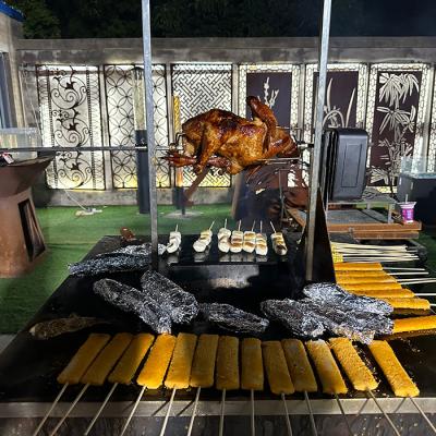 China Rust Resistant Square Steel Natural Oxidized Wood Burning BBQ Grill With Slide Out Ash Tray for sale