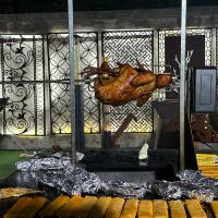 China Rust Resistant Square Steel Natural Oxidized Wood Burning BBQ Grill With Slide Out Ash Tray for sale