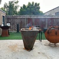 China Rustic Corten Steel Square Fire Grills With Rotating Chicken Rack And Ash Catcher 800mm-1200mm for sale