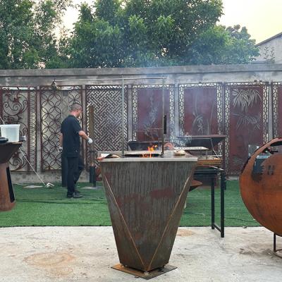 China Modern Square corten steel BBQ Grill With Automatic Rotating Chicken Rack for sale
