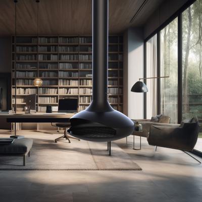 China Black Hanging Wood Burning Fireplace Modern Elegant Design for sale